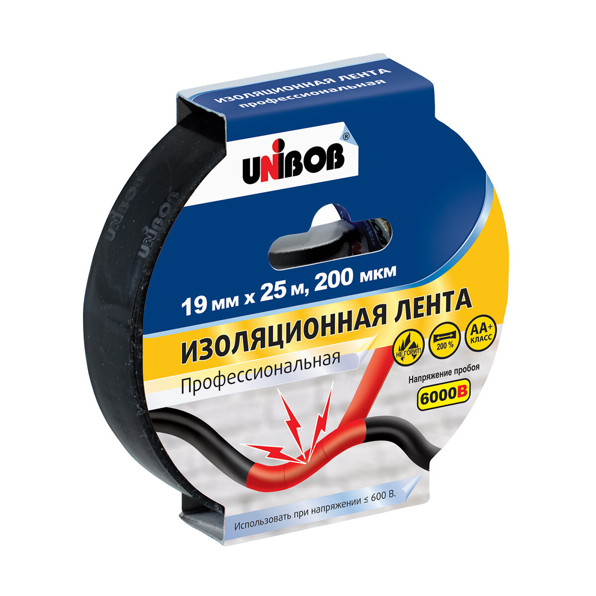Изолента пвх 19 мм х 25 м черная, 200 мкм "unibob"