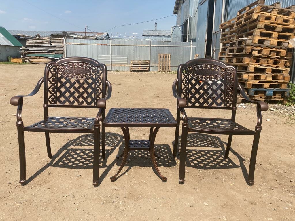 Кофейный набор мебели из литого алюминия столик Вилла + 2 кресла Вулкан