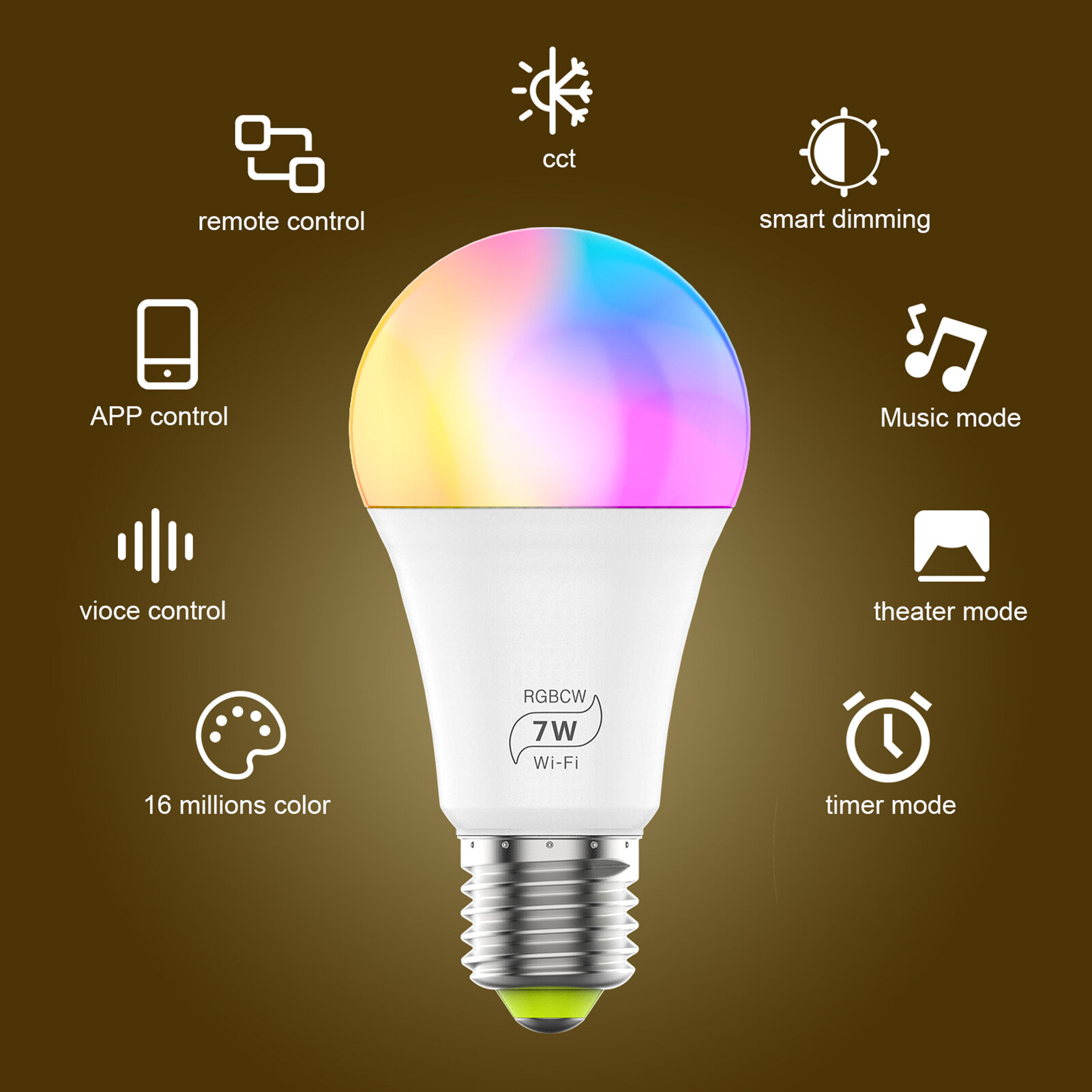2шт Wi Fi+BT LED лампы B22, 7Вт, 16 млн цветов, голосовое управление