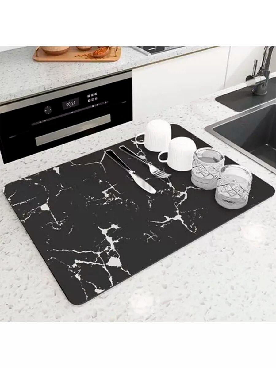 Коврик для сушки посуды Edilium Black Marble, черный, 40 x 50 см