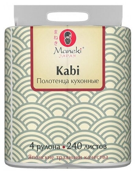 Бумажные полотенца MANEKI Kabi 2-слойные, белые, 4 рулона по 60 листов