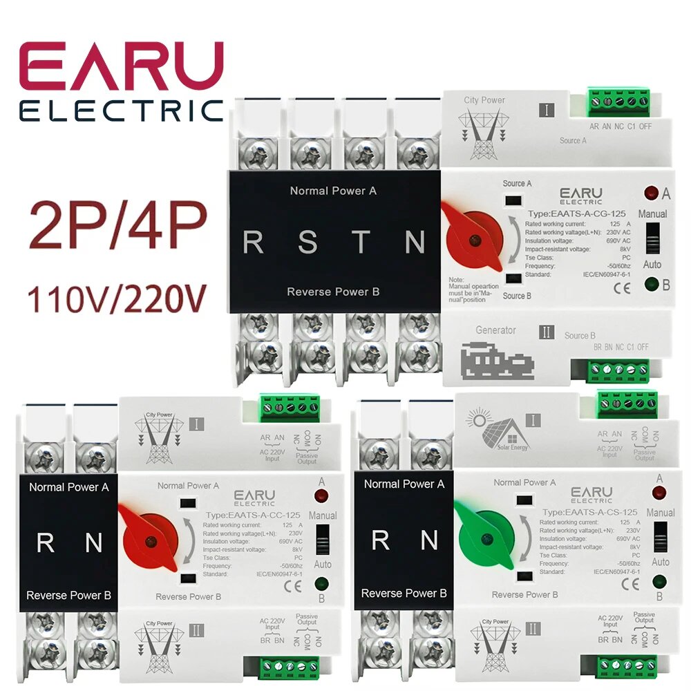 Автоматический переключатель 4P 220V 125A EARUELECTRIC