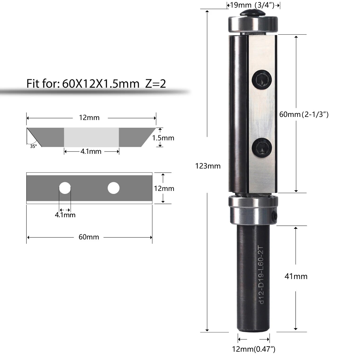 Фреза заподлицо Hiizug Tool 60x12x1.5mm Z=2