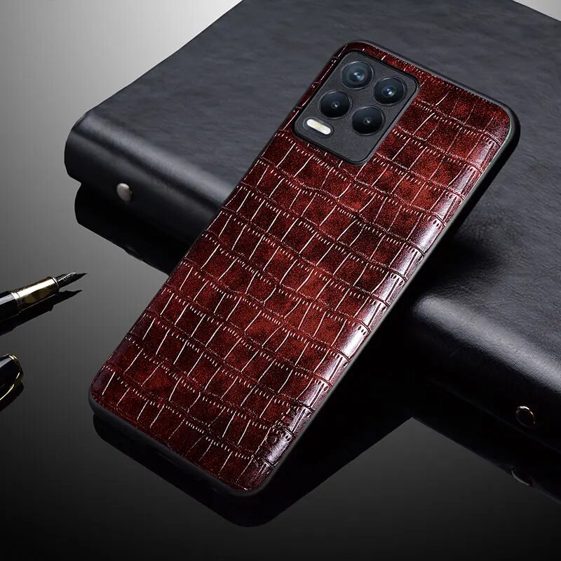 Чехол Realme 8 Pro из крокодиловой кожи, бордовый