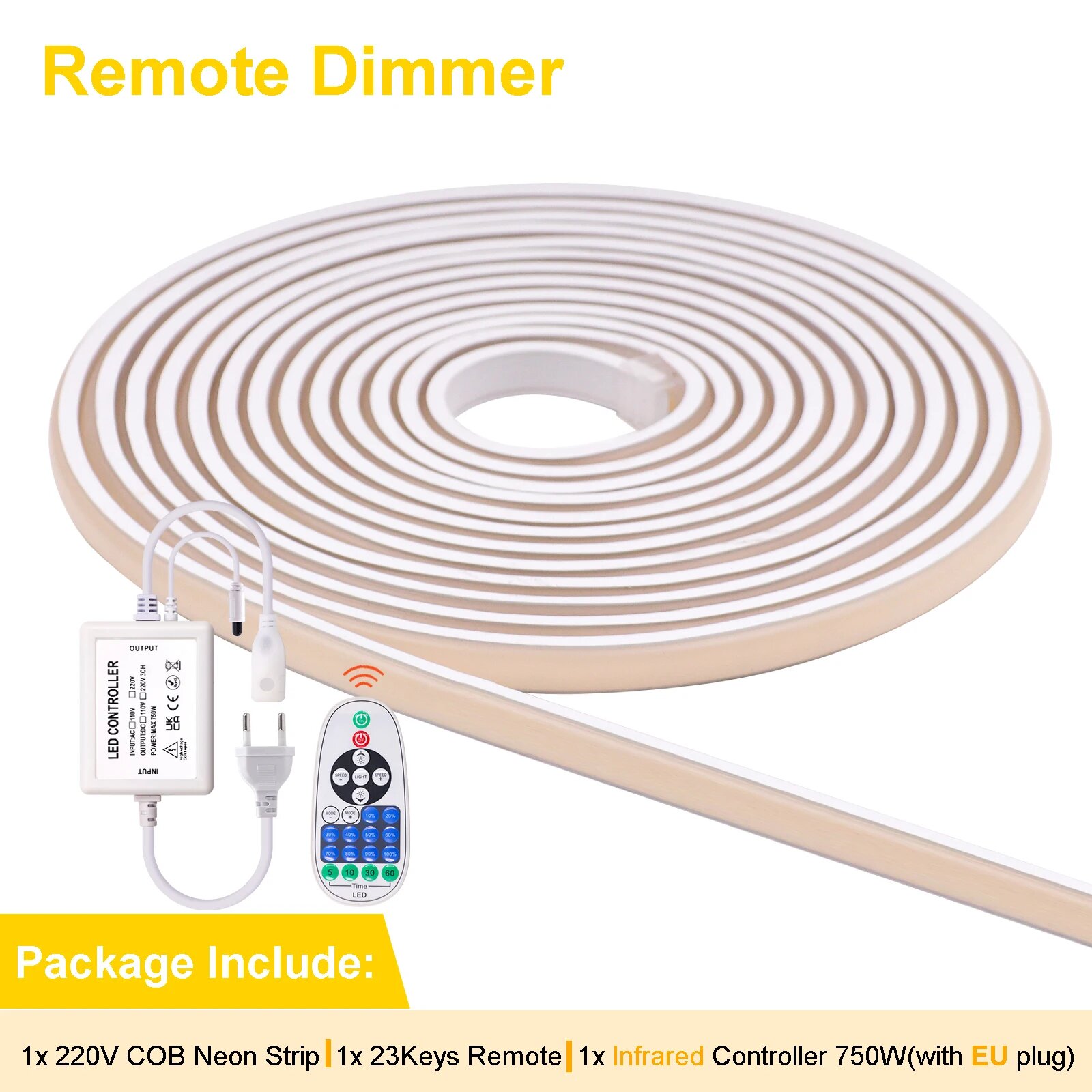 Светодиодная лента COB 220V, Remote Dimmer, 3m