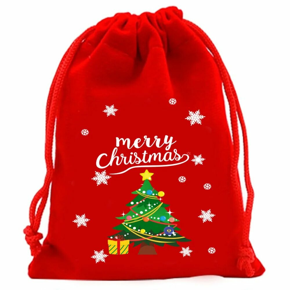 Красные рождественские мешочки из бархата 5-15x20см