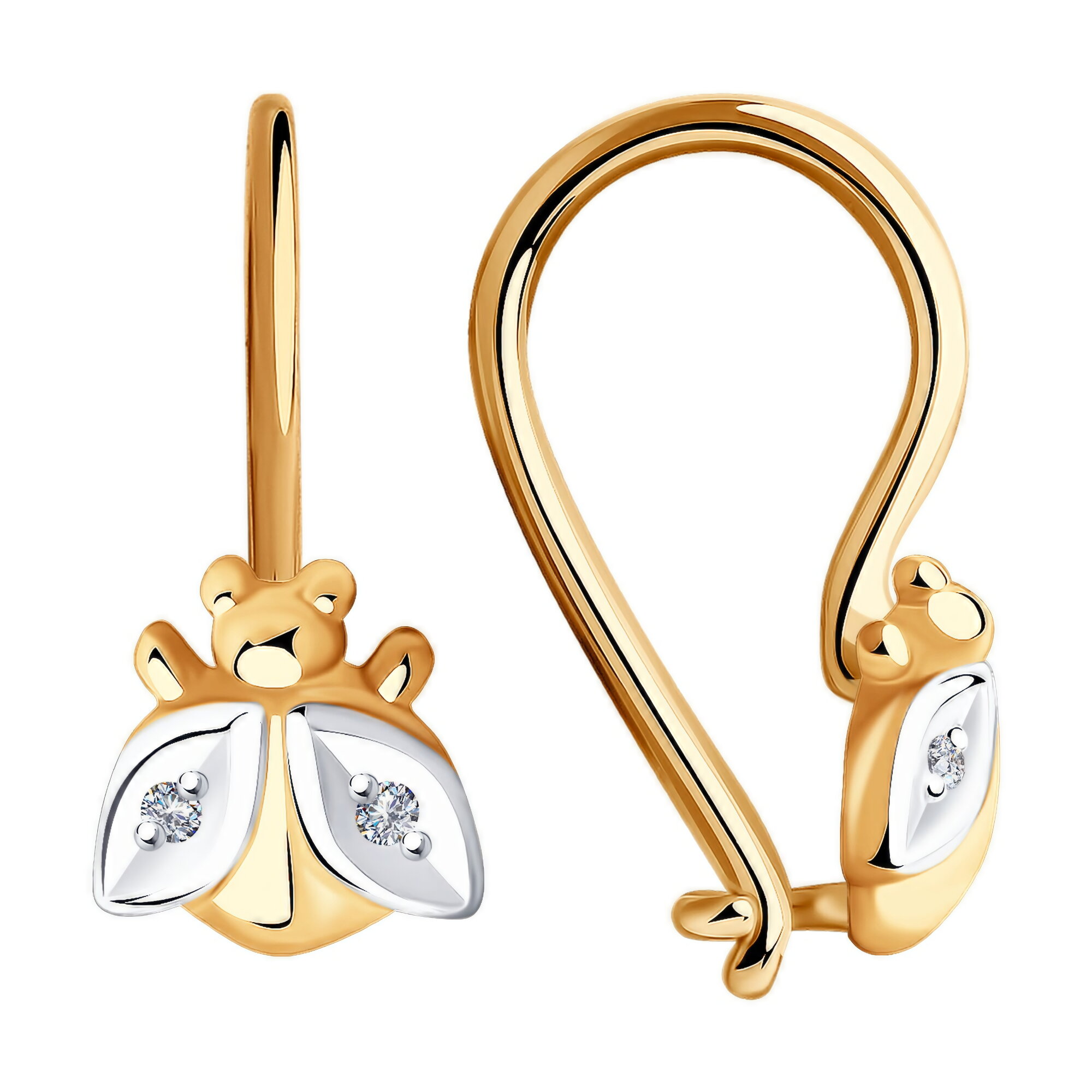 Серьги, красное золото, 585 проба, бриллиант