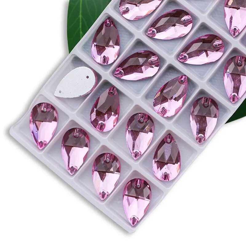 Пришивные стразы TearDorp Crystal AB стекло 7x12mm 72pcs, Розовый, Pink