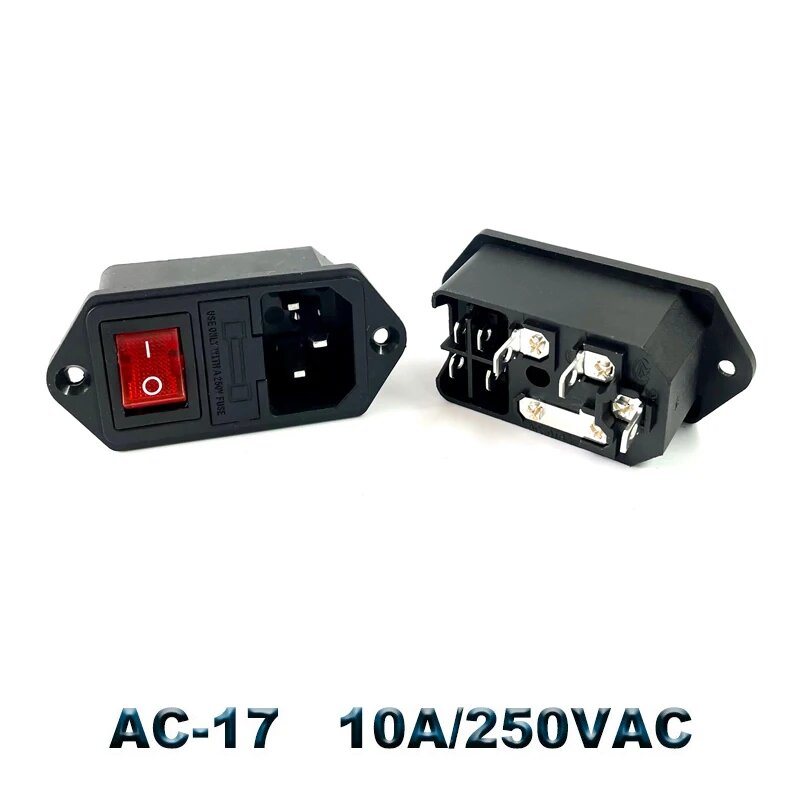 IEC320 C14 гнездо с выключателем, AC-17, 10A/250VAC, красный