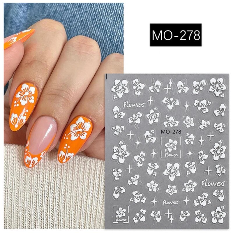 Наклейки для ногтей белые цветы MO278