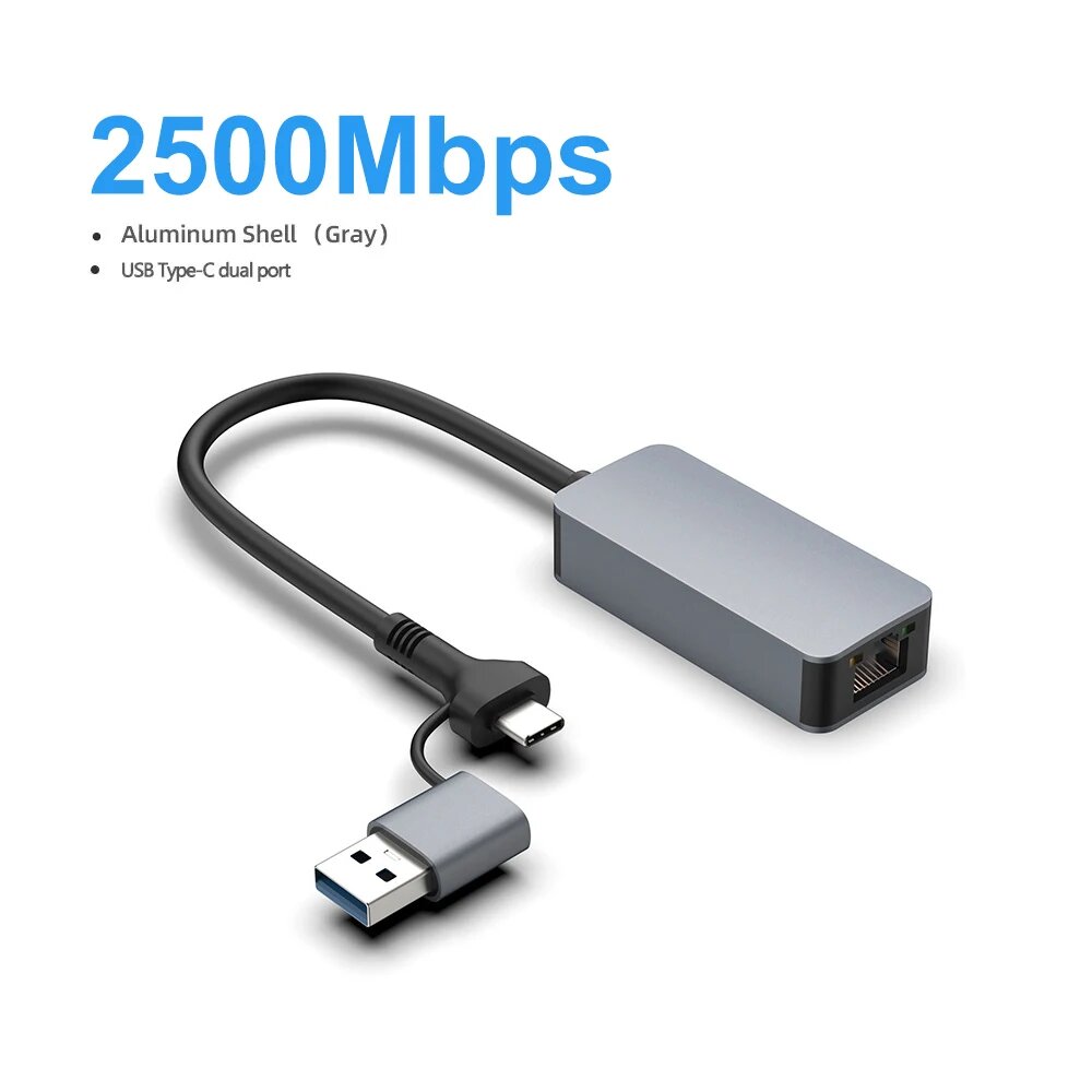 Сетевая карта 2500 Мбит/с, USB Type-C Ethernet на RJ45, Проводной адаптер 2,5 ГГц, USB 3,0, конвертер, Lan-карта для Windows 7/8/10 для ПК
