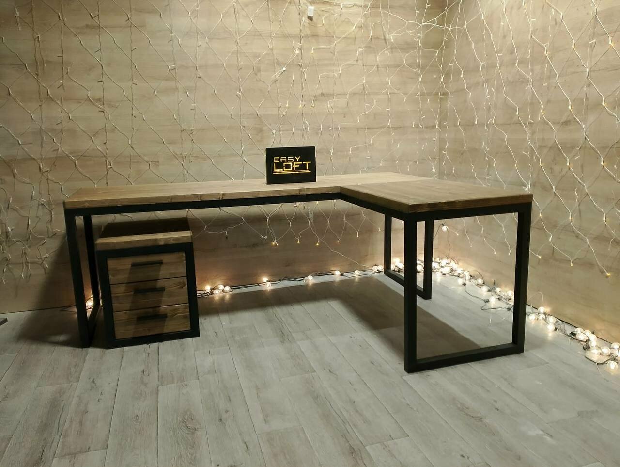 Угловой письменный стол EasyLOFT с тумбой и ящиком для хранения, 200/140 х 60 х 75