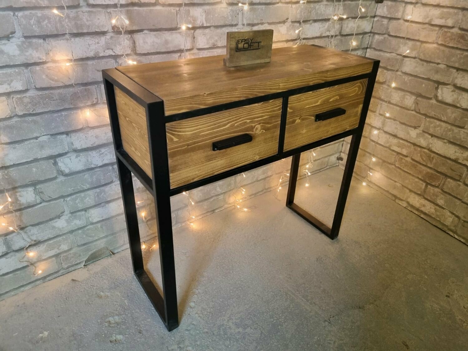 Консоль "EasyLOFT" в стиле лофт из массива дуба в стиле лофт, с ящиками, 90х35х85 см.