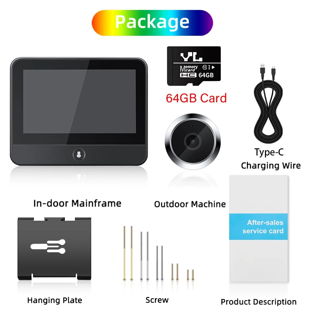 Смарт-камера виде глазок Camaroca Smart Life Tuya 1080P, Wi-Fi, 5000 мАч, Peephole 64GB