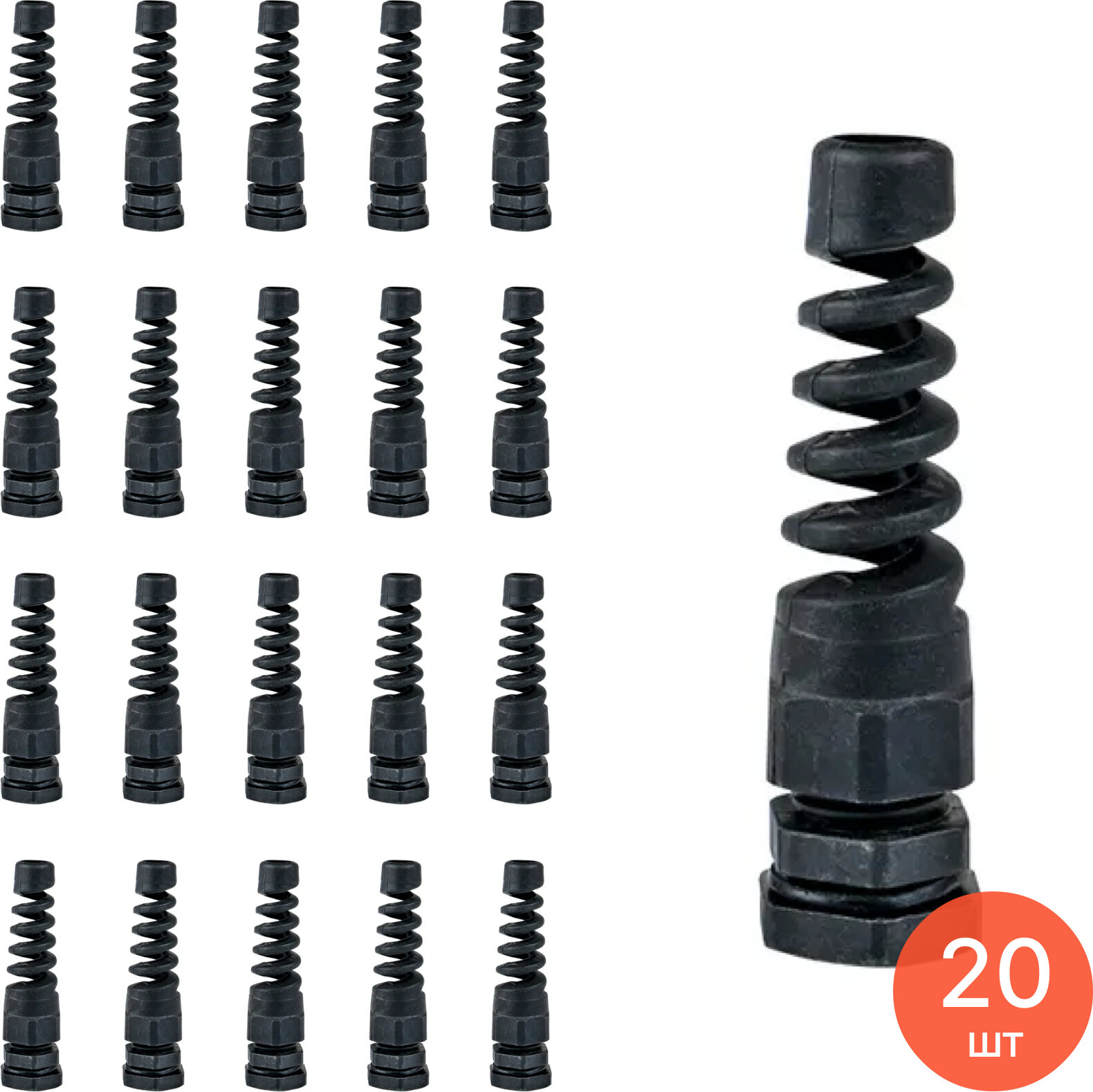 Сальник EKF / ЕКФ PROxima с гибким отводом для ввода кабеля в щитовое оборудование, пластик черный, степень защиты IP54, резьба PG 7 с шагом 1.27мм, диаметр 3-6.5мм / электрика (комплект из 20 шт)