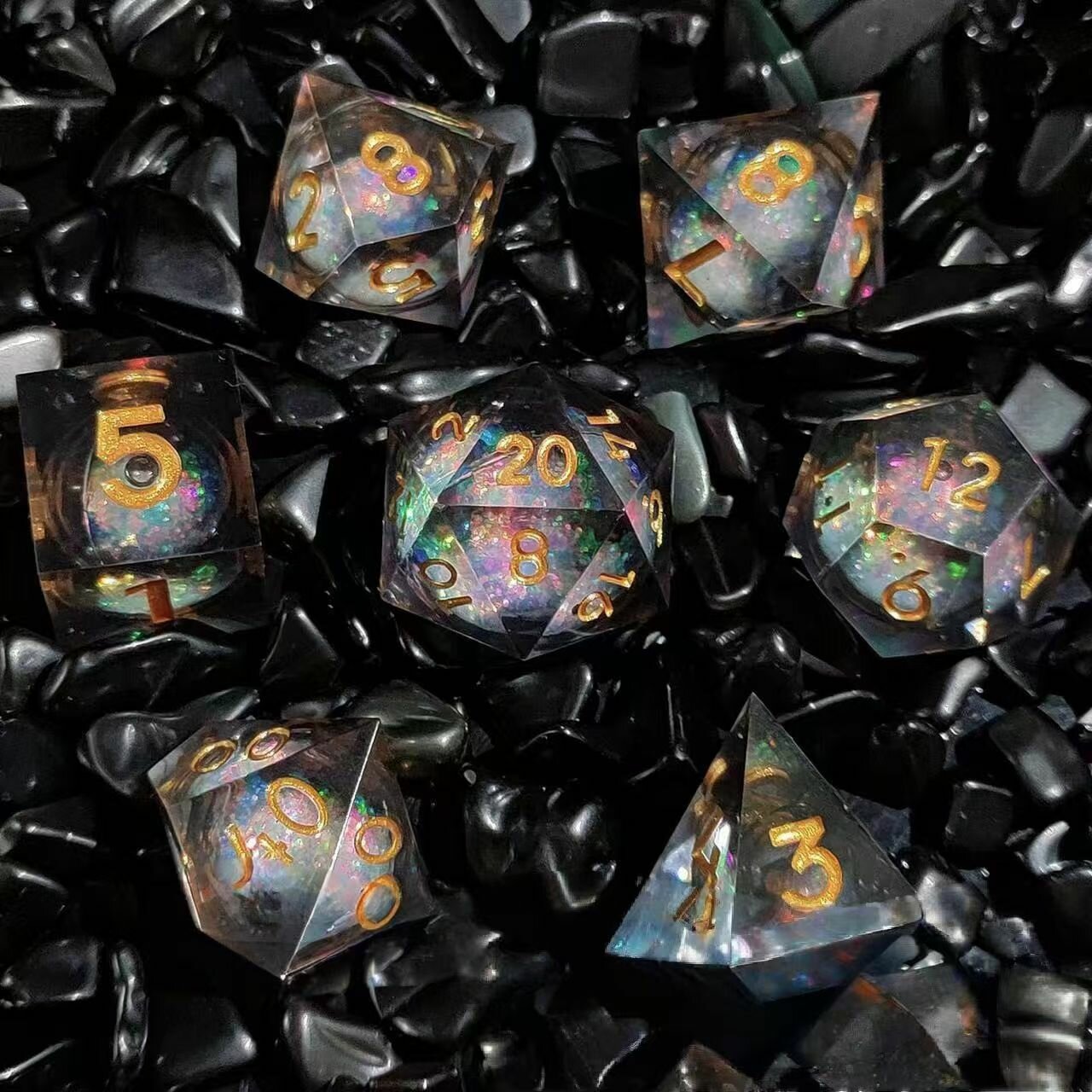 Кости игральные металлические для Dungeons & Dragons, Живой "Лонган", кубики метал для DnD и настольных ролевых игр (дайсы ДнД) 7 шт.