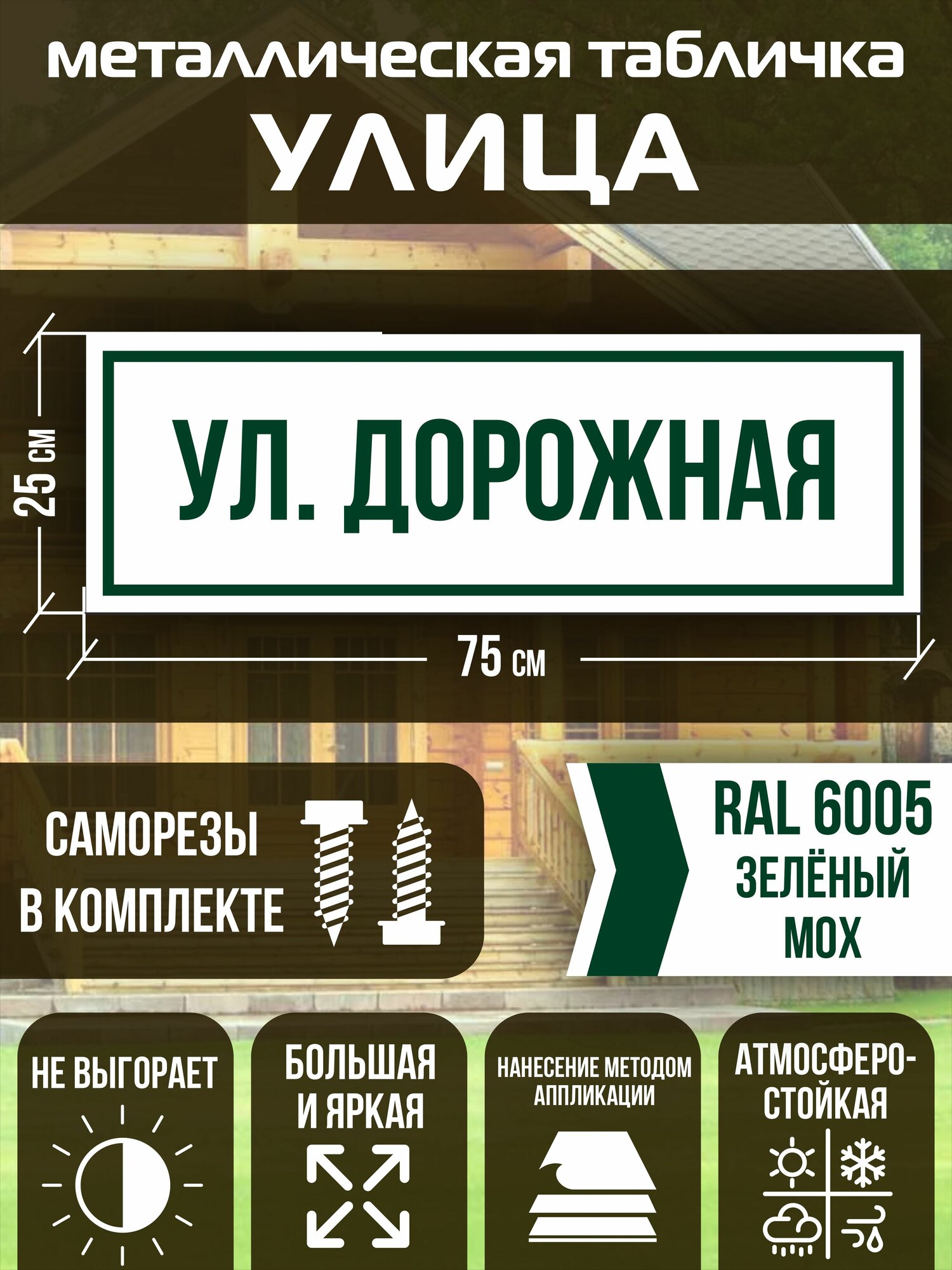 Адресная табличка на дом улица Дорожная RAL 6005 зеленая