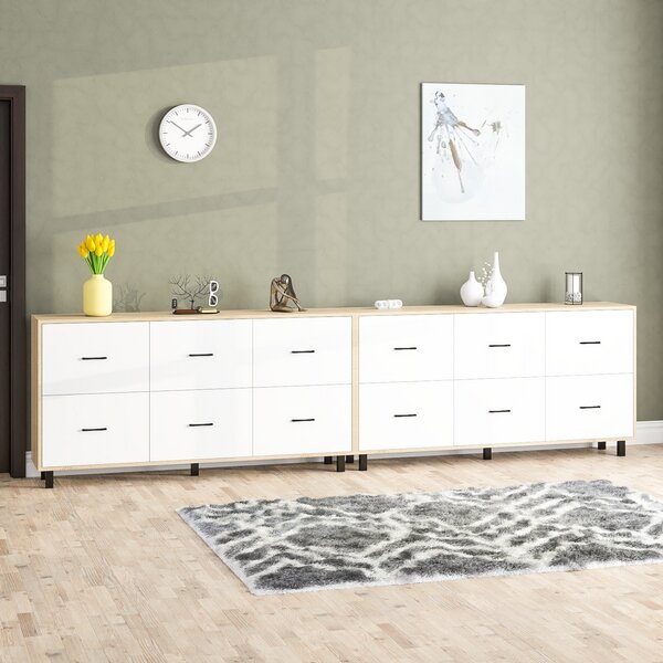 Два комода в спальню РВК 127-1704, цвет дуб сонома/белый, 12 ящиков, 340,8х37,4х87 см