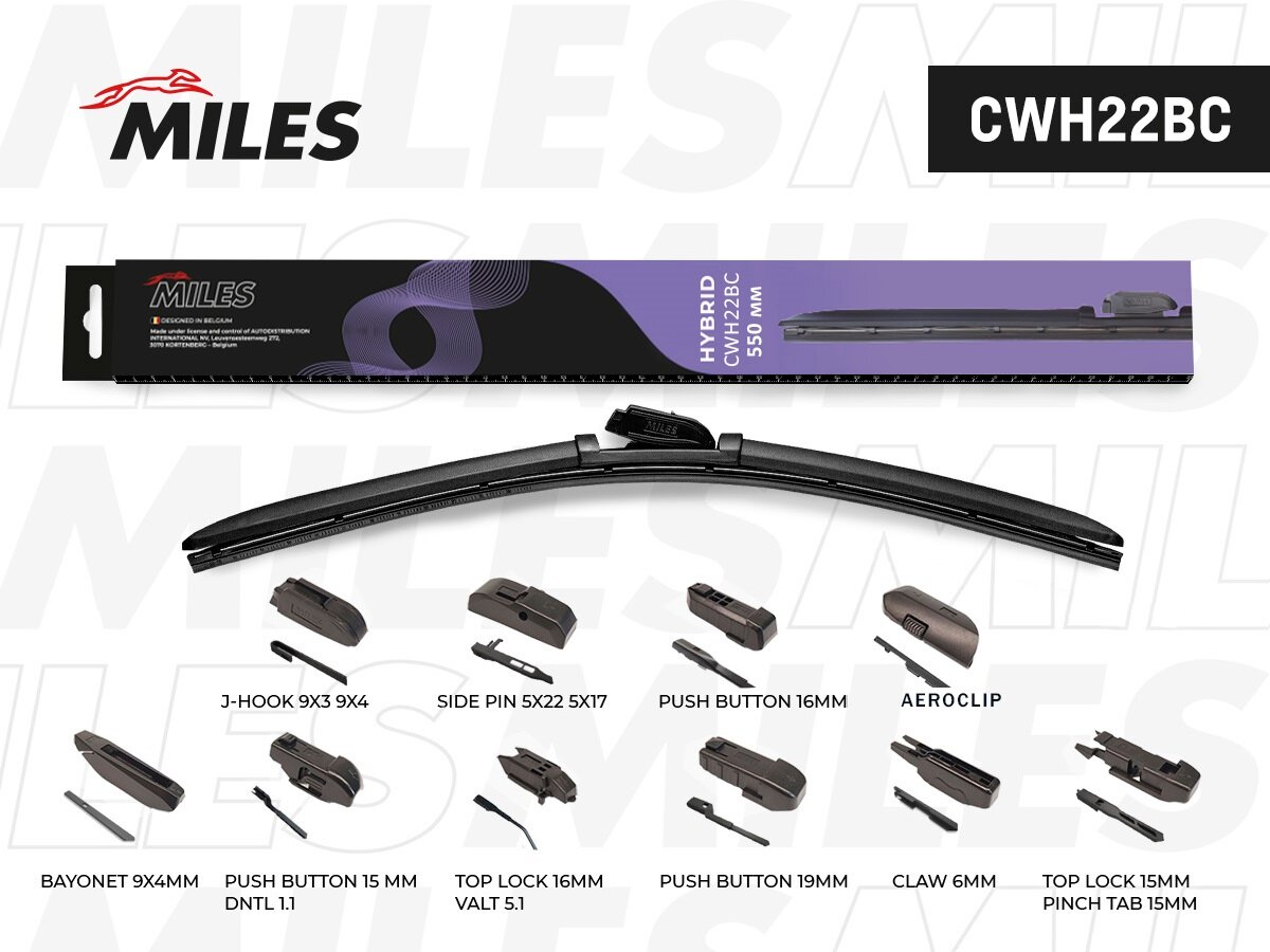 Щетка стеклоочистителя гибридная MILES 22"/550 мм (10 адаптеров)