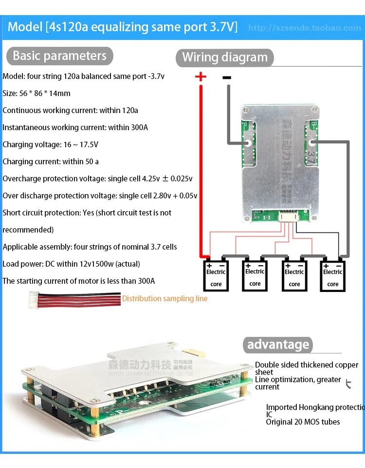 BMS 4S Li-ion 3.7V 120A