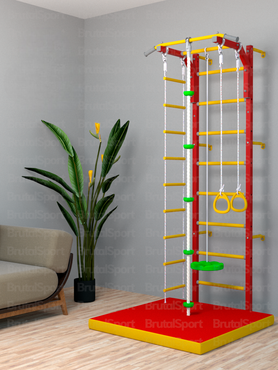 Шведская стенка для детей LUXE "Красно-желтая" со съемным турником