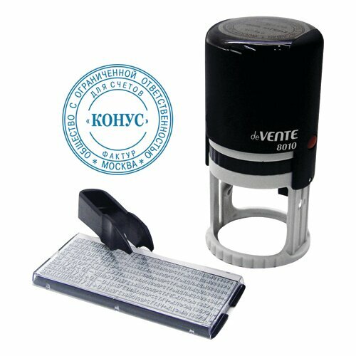 Штемпельная печать deVente, 8015, круглая, синяя, диаметр 40мм, в блистере