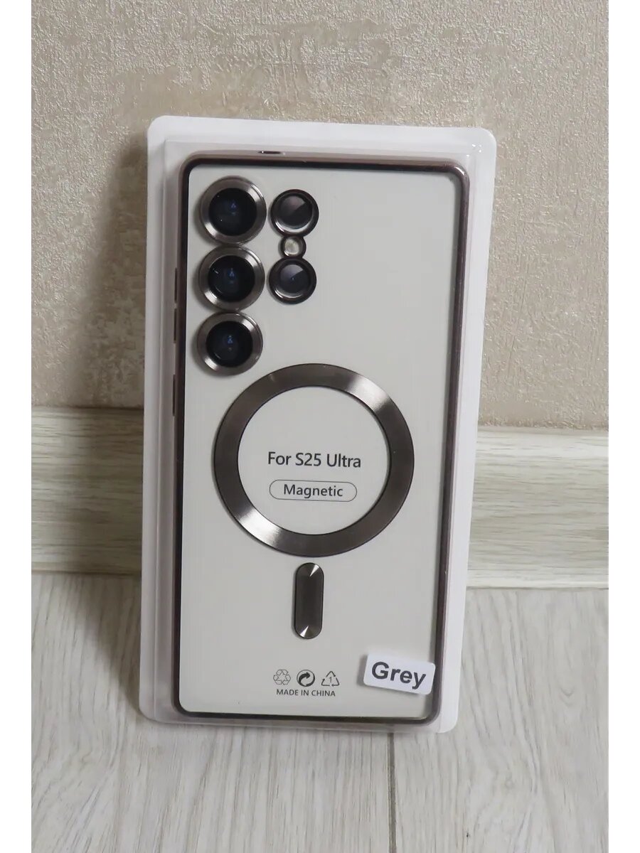 Чехол для Samsung S25 Ultra "Magnetic", поликарбонат, защита камеры, беспроводная зарядка, цвет серый