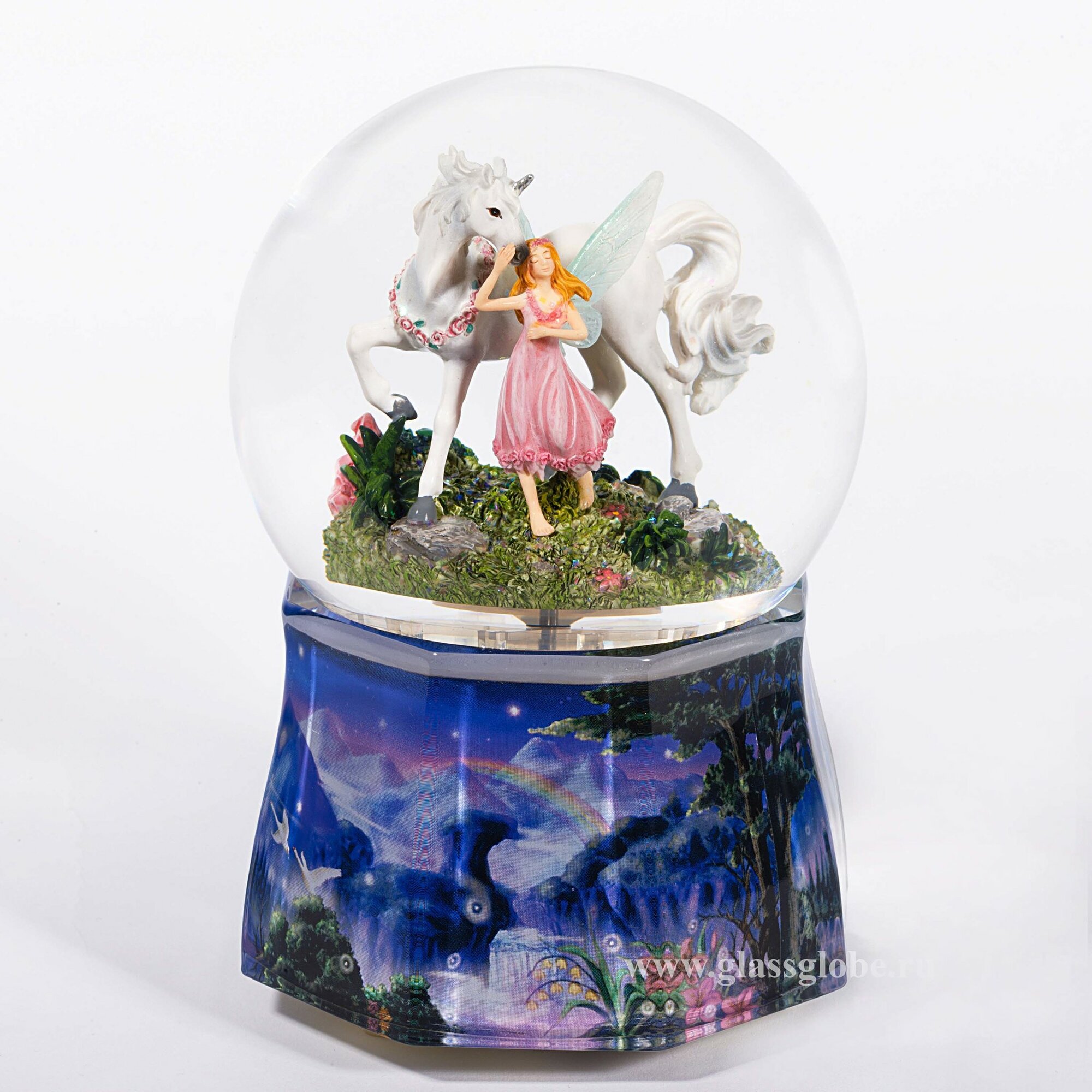 Снежный шар Glassglobe с вращением "Психея и единорог", 10cm, стекло