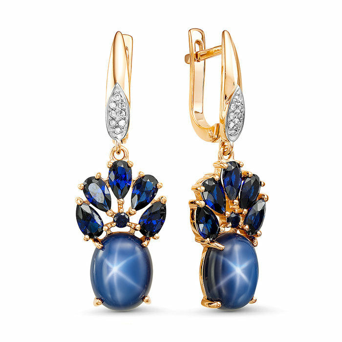 Моносерьга красное золото, 585 проба, бриллиант, сапфир синтетический