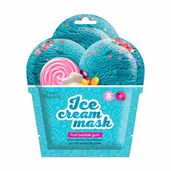 Funny Organix Охлаждающая тканевая маска-мороженое для лица Fruit Bubble Gum Ледяное увлажнение 22 г 1 шт