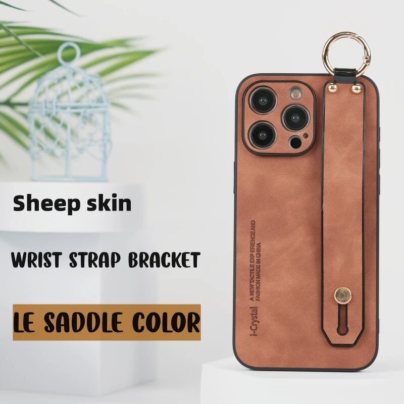 Овчинный чехол на iPhone 11 Pro Max Brown с ремешком