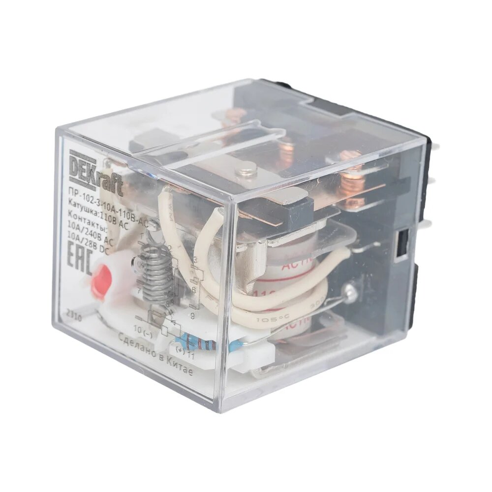 Промежуточное реле DEKraft 3 контакта с LED индикацией 10А 110В AC ПР-102, для управления нагрузками небольшой мощности