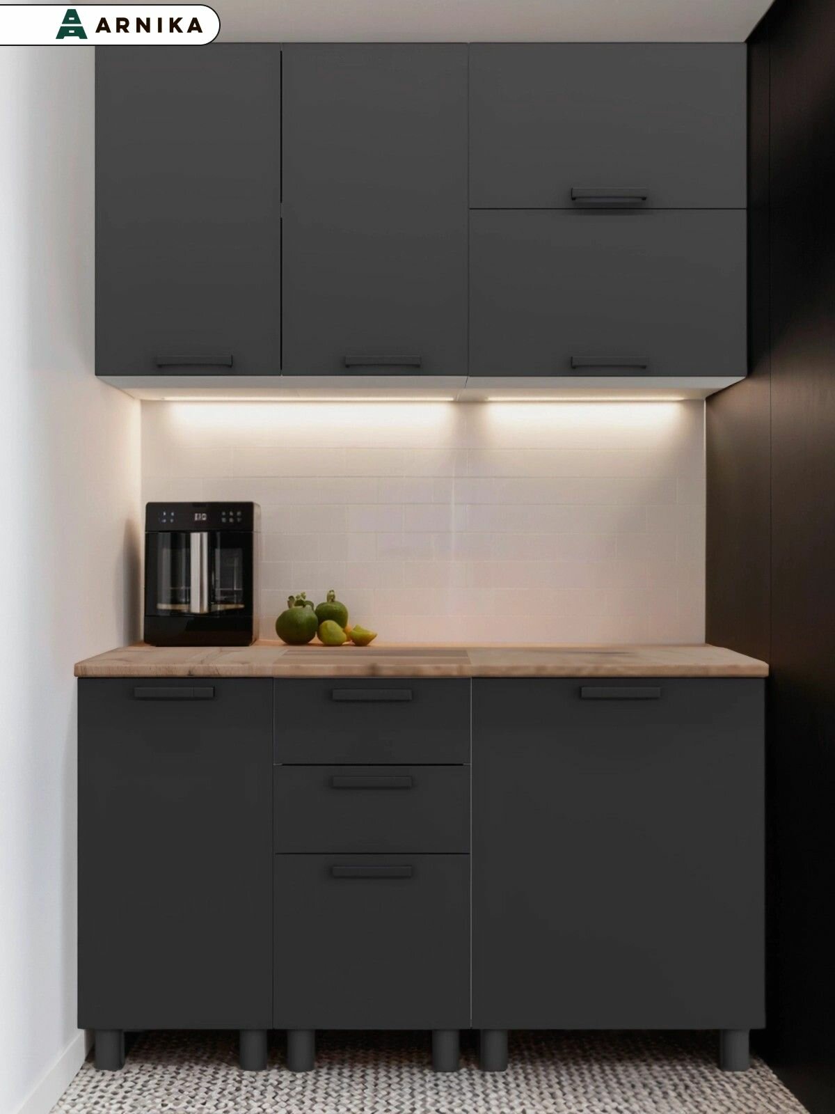 ARNIKA 1,4м с ящ. Лаванда Сталь, скоба черный, сонома