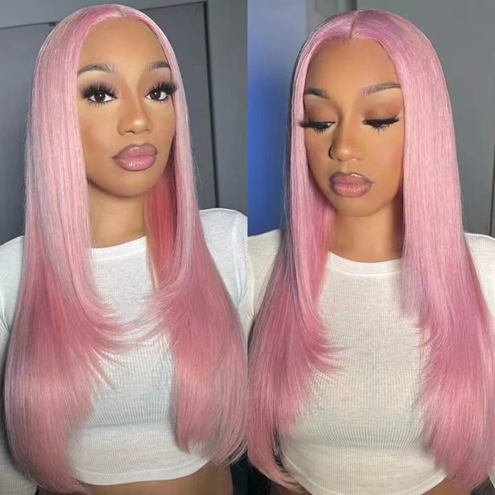 Синтетический прямой парик Light Pink 26 дюймов