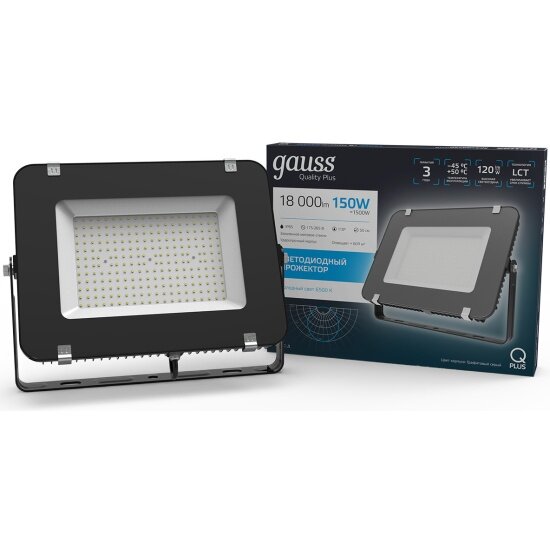 Прожектор светодиодный Gauss Qplus 150 W 18000 lm IP65 6500K графитовый серый 1/4