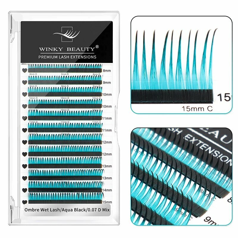 Накладные ресницы Winky Beauty Ombre Aqua Black 0.07мм