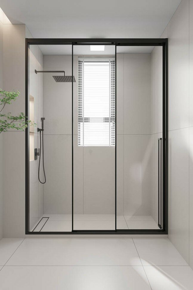 Душевая дверь раздвижная Premium Prato 300 B-L, 1100х2000, черный матовый, стекло прозрачное