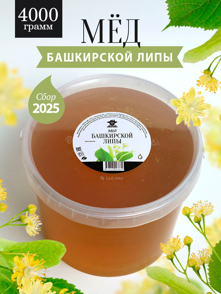 Мед Башкирской липы жидкий 4000 г, для иммунитета, полезный подарок