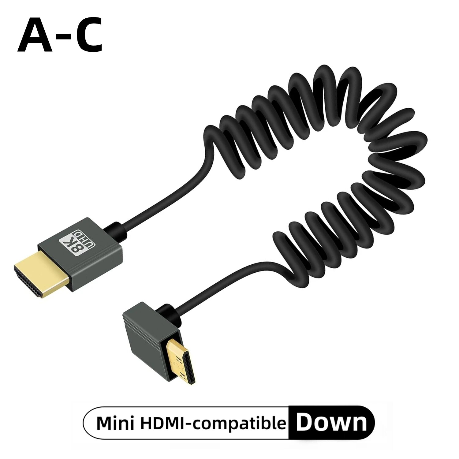 Пружинный HDMI кабель 8K Mini HDMI Down, черный