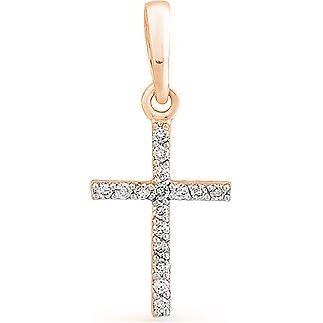 Крестик, красное золото, 585 проба, бриллиант