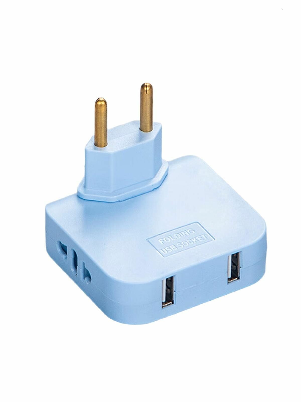 Розетка, Многожильная розетка европейского стандарта диаметром 4,8 мм с разъемом от 1 до 2 разъемов, порт 2USB, поворотный штекер-небесно-голубой
