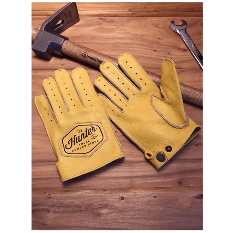 Men's Motorcycle First Layer Cowhide Full Finger Gloves Outdoor Riding Sports Breathable Rider