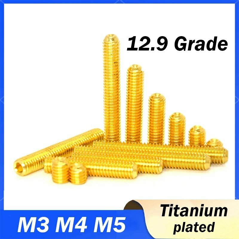 Винты М3 М4 М5 с шестигранной головкой титановое покрытие 12.9 класса 3-12 мм DIN916 M5x6mm, 10Pcs