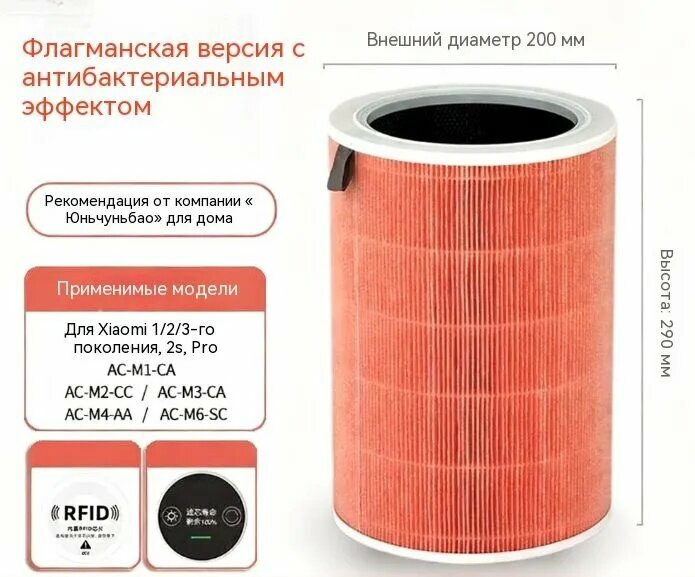 Фильтр антибактериальный SCG4011TW, для очистителей воздуха Xiaomi, оранжевый