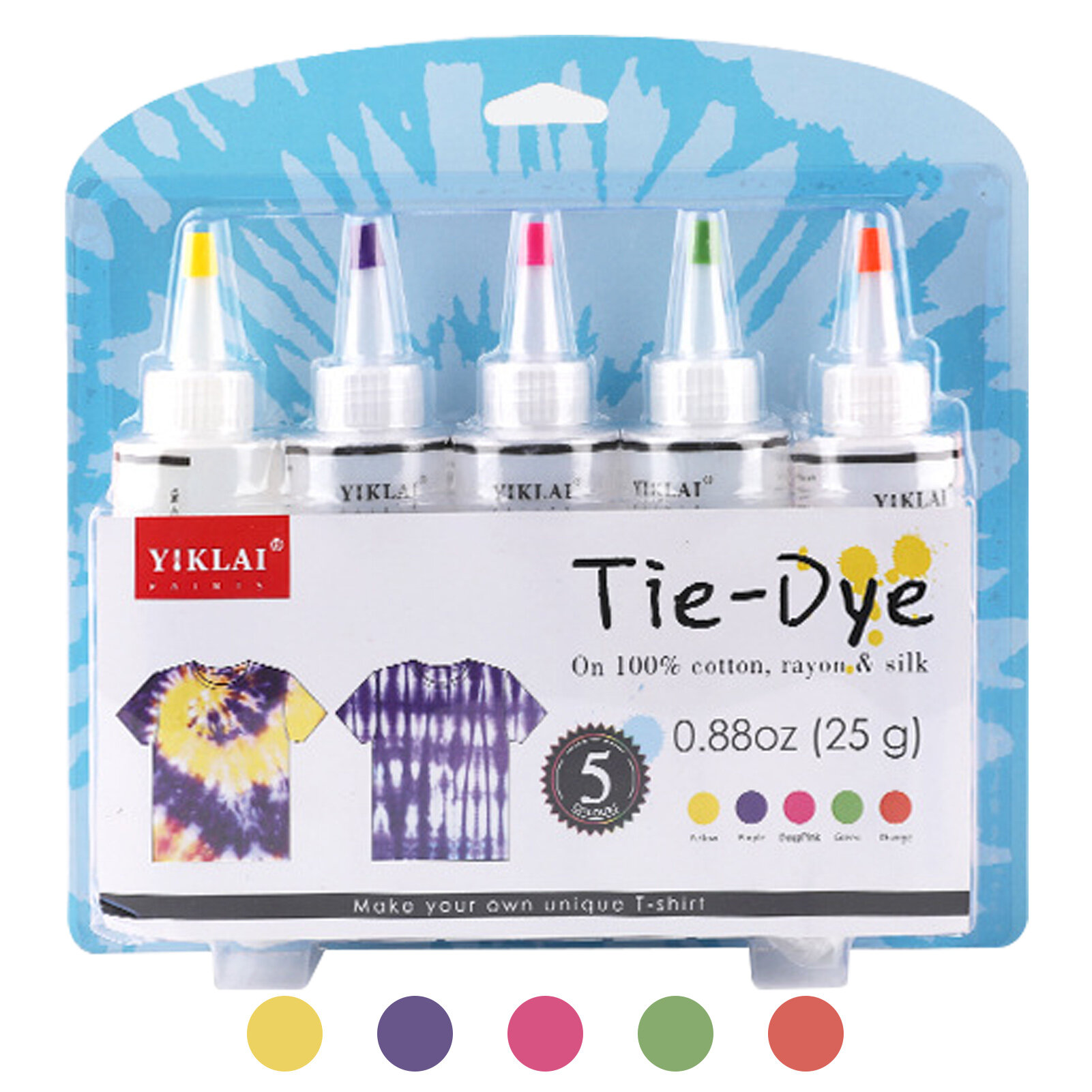 Наборы для творчества Tie Dye DIY 5 цветов, Фабричные краски, 120мл/бутылка, с резинками, перчатками, самозарядными пакетами, фартуками для детей и взрослых, Цвета: Тёмно-розовый+Жёлтый+Синий/ Красный+Жёлтый+Оранжевый+Зелёный+Тёмно-зелёный/