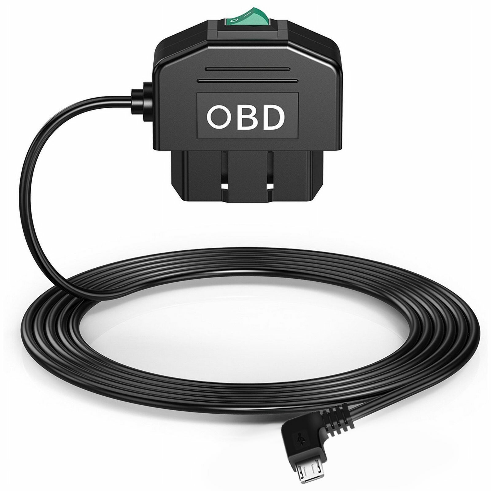 Кабель для питания видеорегистратора автомобиля OBD Hardwire Kit с камерой USB 12-24V до 5V/3A MCIRO (Android) Right Elbow, черный, материал пластик, в комплект входят 1 автомобильный кабель