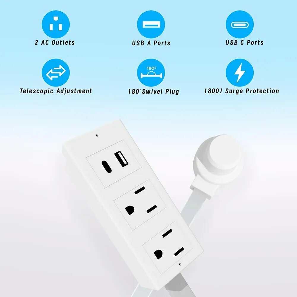 Электрический выпускной расширитель USB-A USB-C и 2 розетки переменного тока Expander Expander
