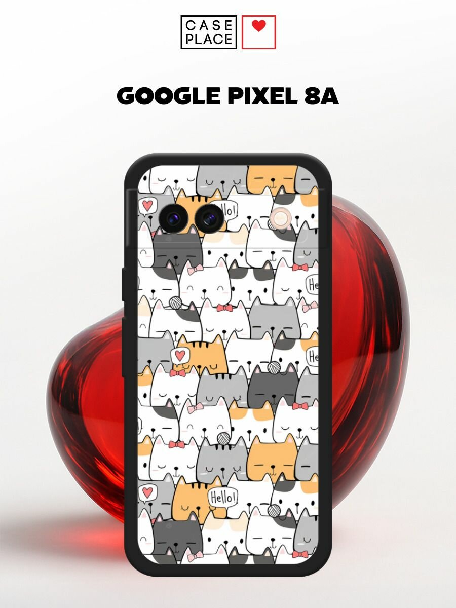 Черный матовый чехол на Google Pixel 8A / Гугл Пиксель 8А с принтом Милые котята