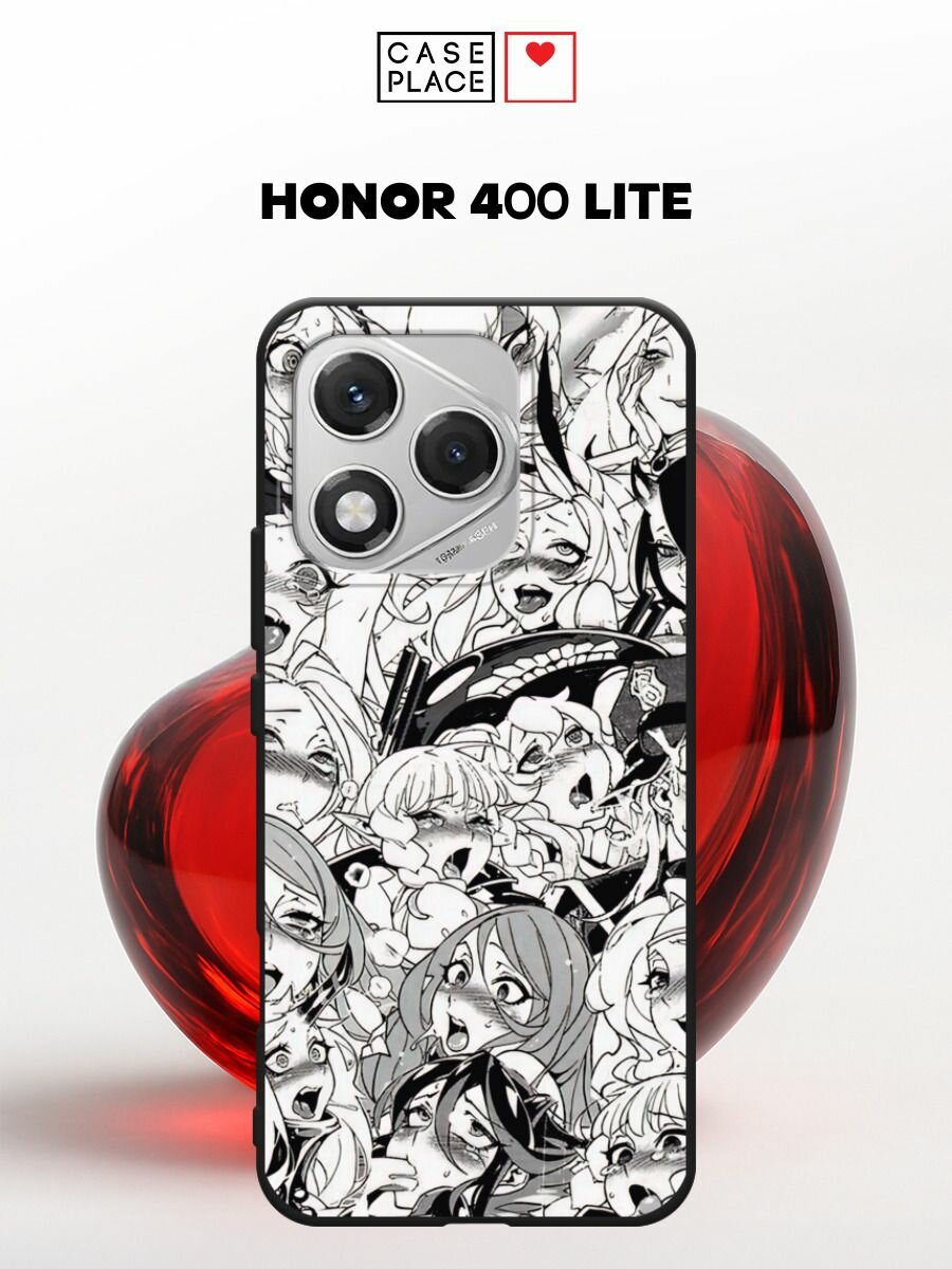 Черный матовый чехол на Honor 400 Lite / Хонор 400 Лайт с принтом Ахегао манга тян