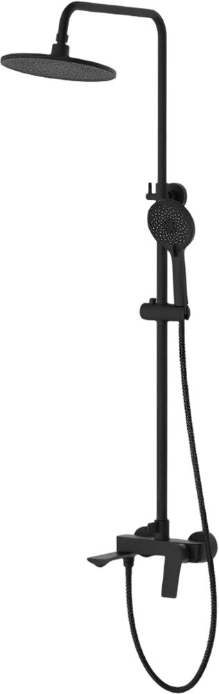 Душевая стойка Haiba HB24816-7 со смесителем, черная, матовая, душевая система с тропическим душем, с изливом, с лейкой, латунная, рычаг сбоку